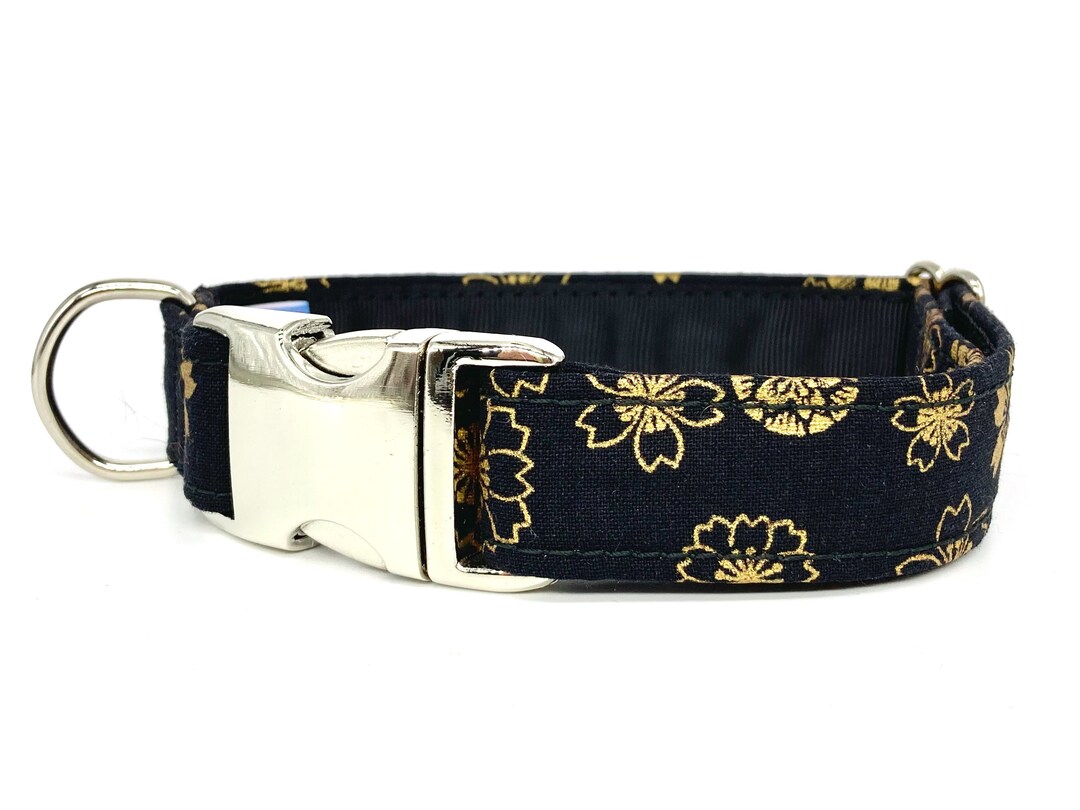 TOYAMA BLACK Metal Buckle Dog Collar Japanese Design, Black X Gold ...