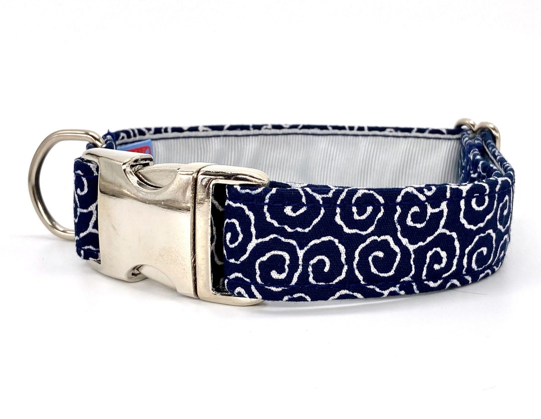 Komachidog Dog Collar, Karakusa Marine Blue Japanese Wagara Print ...