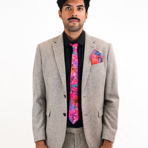 Fuchsia Pink Silk Tie With Butterfly and Floral Pattern 'nectar' Men's Luxury Silk Necktie - Etsy