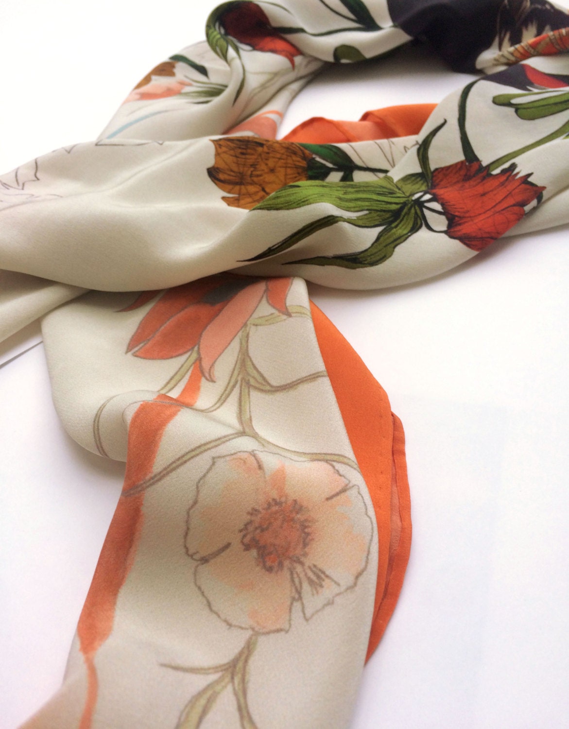 Orange 'toucan' Square Silk Scarf From the Evolution Collection With ...