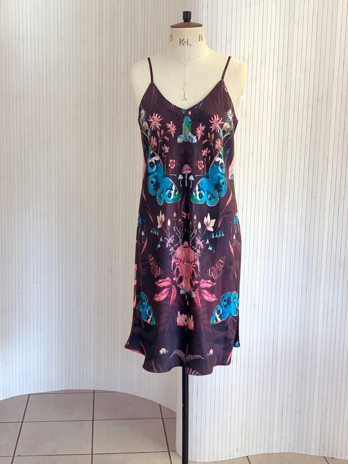 Butterfly 'nectar' Print Silk Slip Dress With Crystals - Etsy