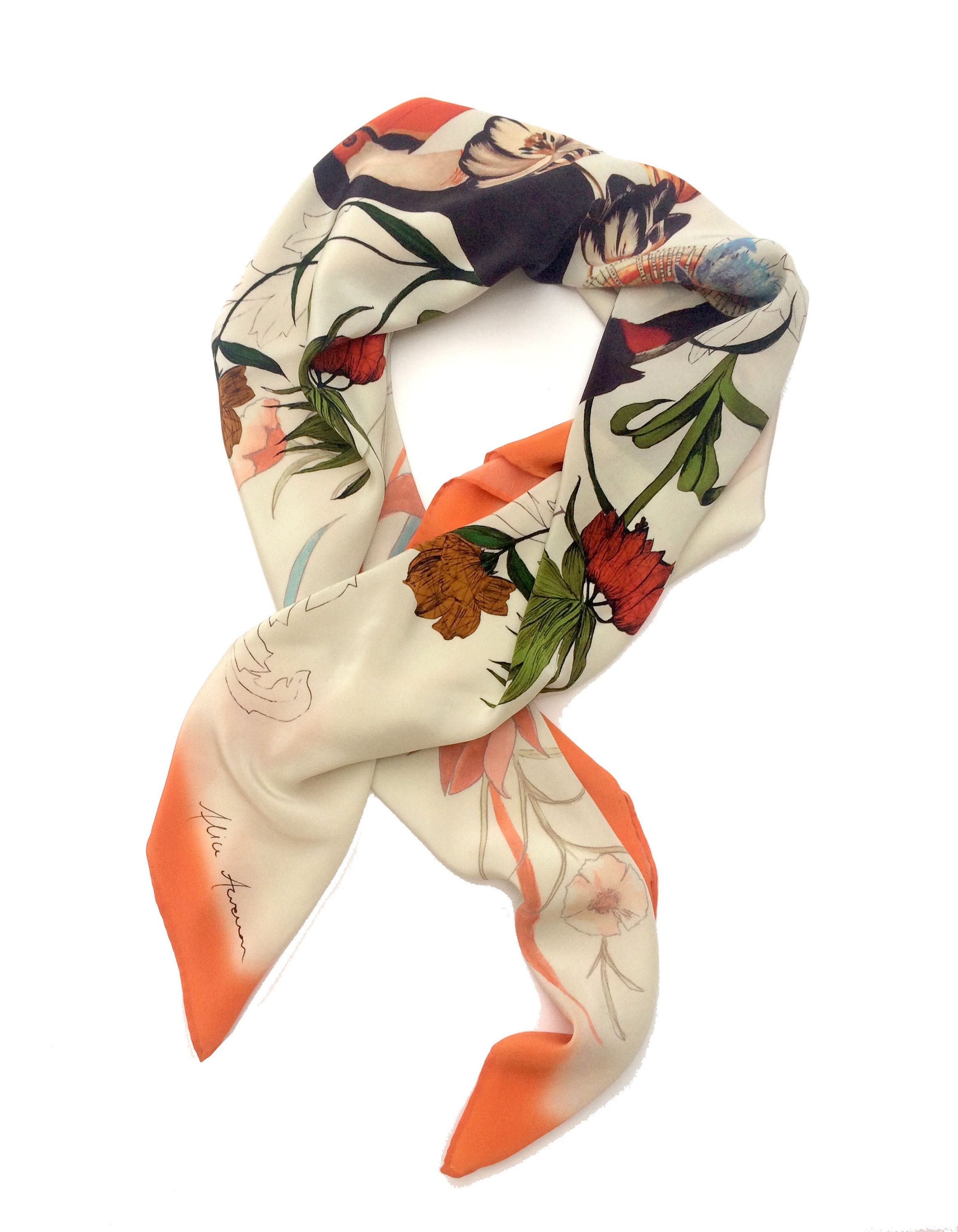 Orange 'toucan' Square Silk Scarf From the Evolution | Etsy UK