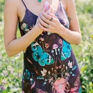 Butterfly 'nectar' Print Silk Slip Dress With Crystals and Mushrooms - Etsy
