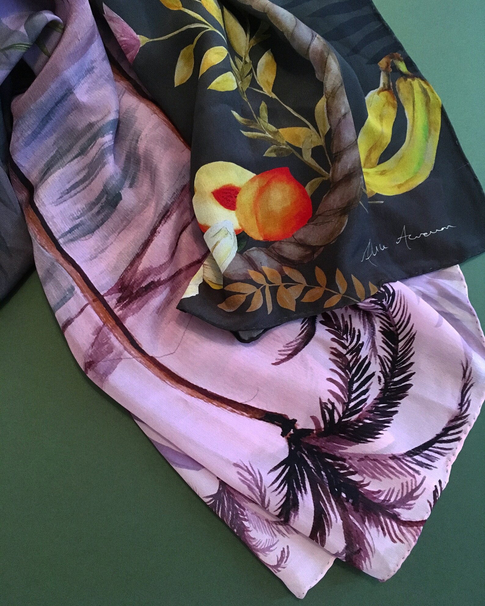 Lilac Silk Scarf with monkey illustration Capuchin | Etsy