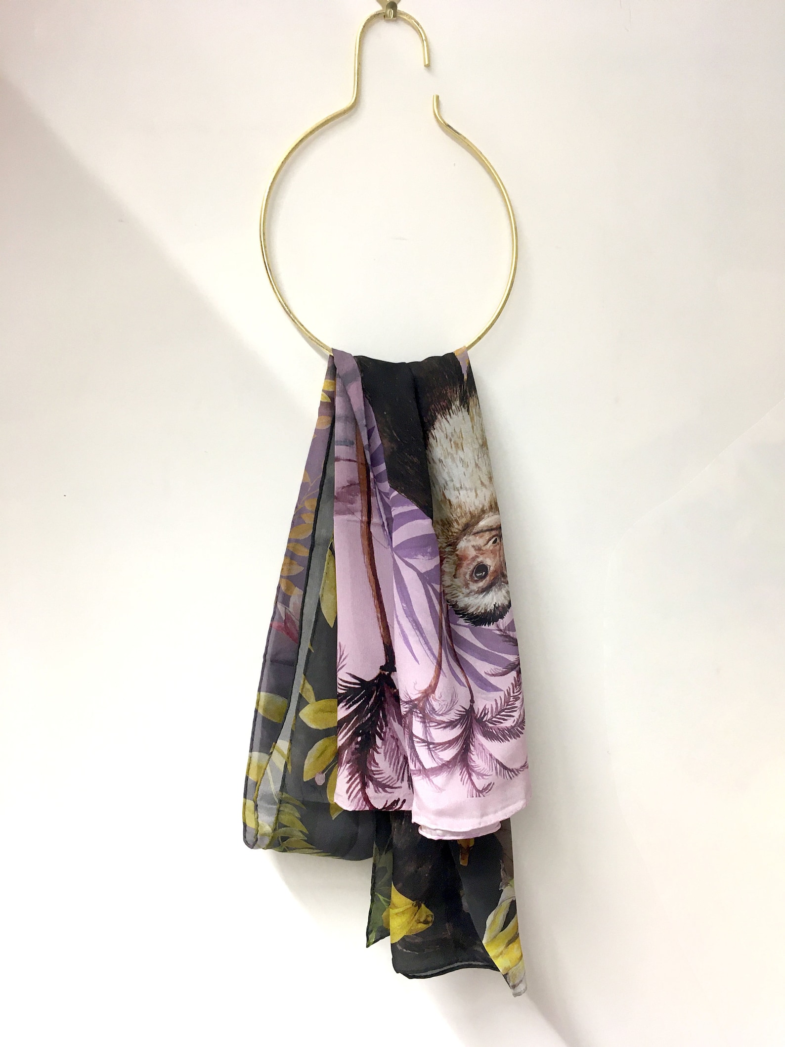 Lilac Silk Scarf with monkey illustration Capuchin | Etsy