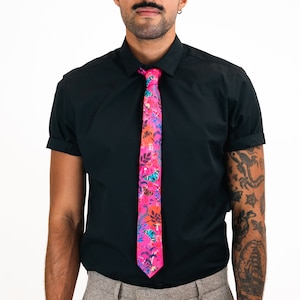Fuchsia Pink Silk Tie With Butterfly and Floral Pattern 'nectar' Men's Luxury Silk Necktie - Etsy