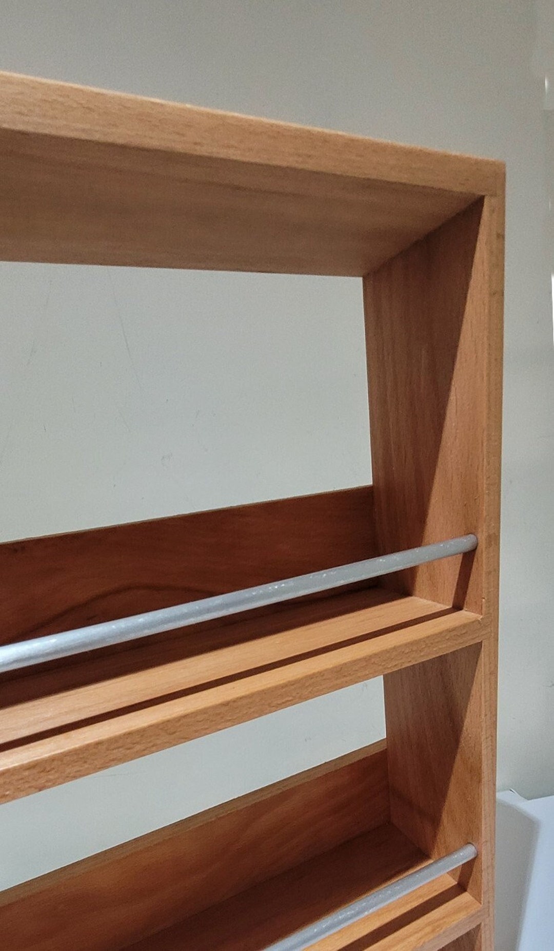 Solid Beech Spice Rack 2 Shelf / Tiers Worktop or Wall Mounted Kitchen ...