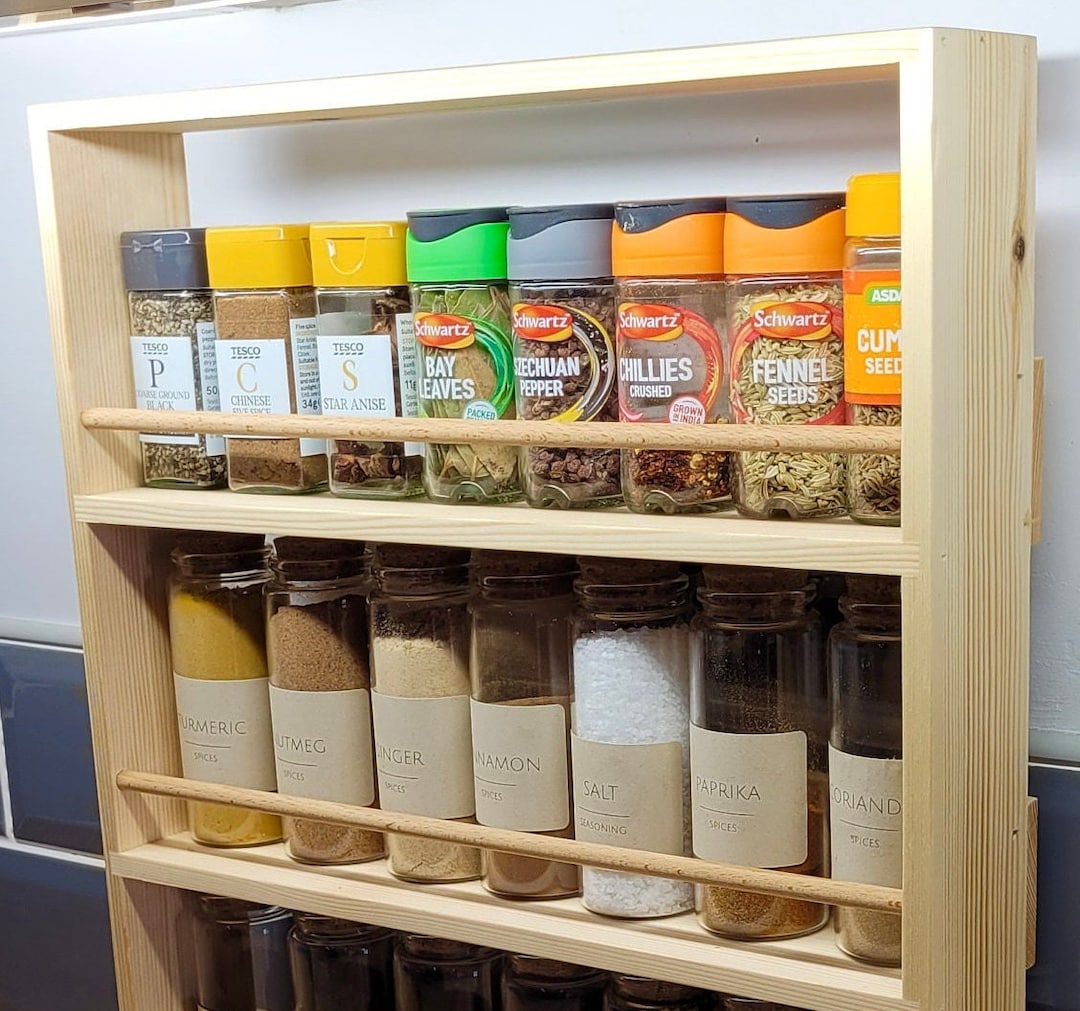 Spice Rack 4 Shelf Wooden Shelves Kitchen Storage Organiser for Spices ...