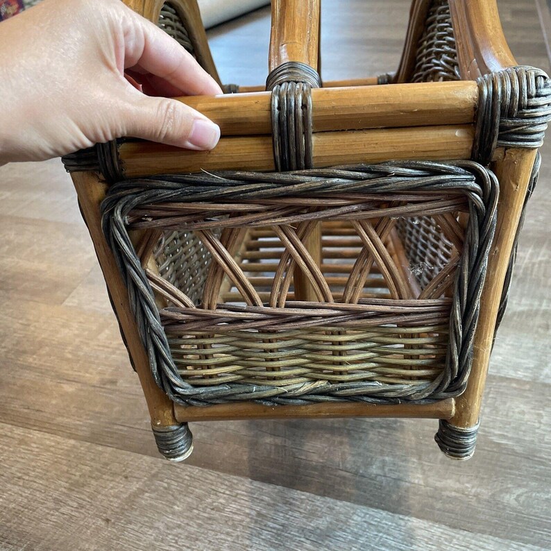 Vintage Bamboo Wicker Magazine Rack Book Storage MCM Boho - Etsy