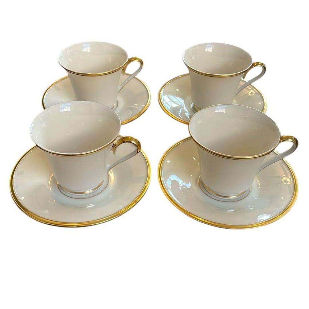 Lenox Eternal Tea Cup and Saucer Set of 4 Bone China 24K Gold Trim - Etsy