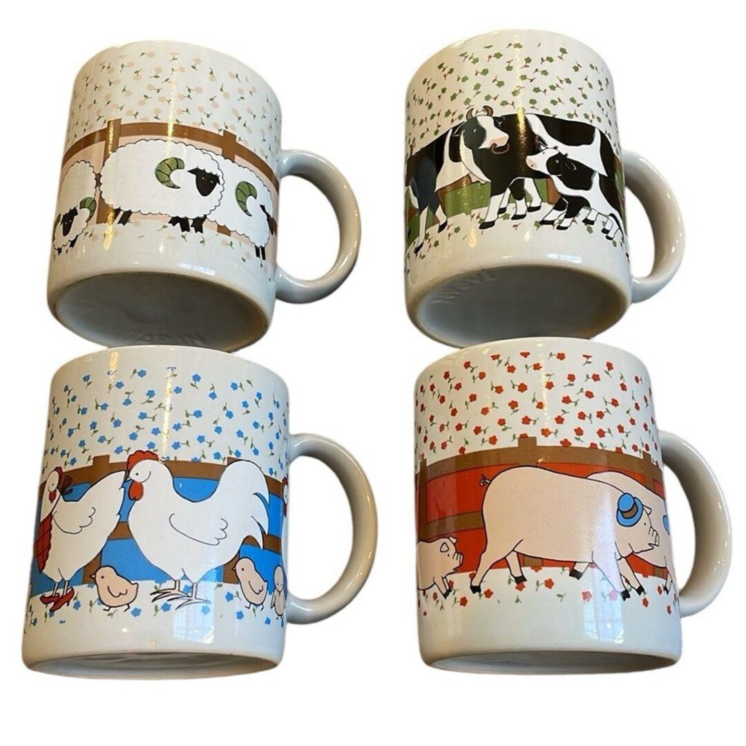 Vintage Japanese Farm Animal Coffee Cups Mugs Barnyard Rustic Farmhouse ...