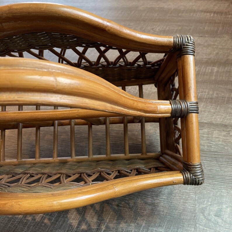 Vintage Bamboo Wicker Magazine Rack Book Storage MCM Boho - Etsy