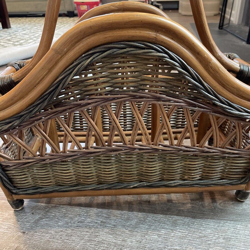 Vintage Bamboo Wicker Magazine Rack Book Storage MCM Boho - Etsy