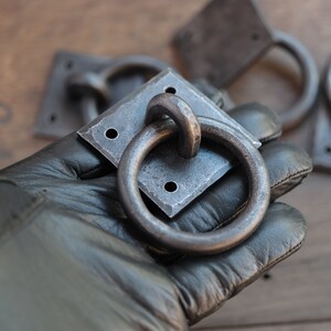 Set of 4 Hand Forged Ring Pull Handles, Wrought Iron Ring Pulls, Rustic ...