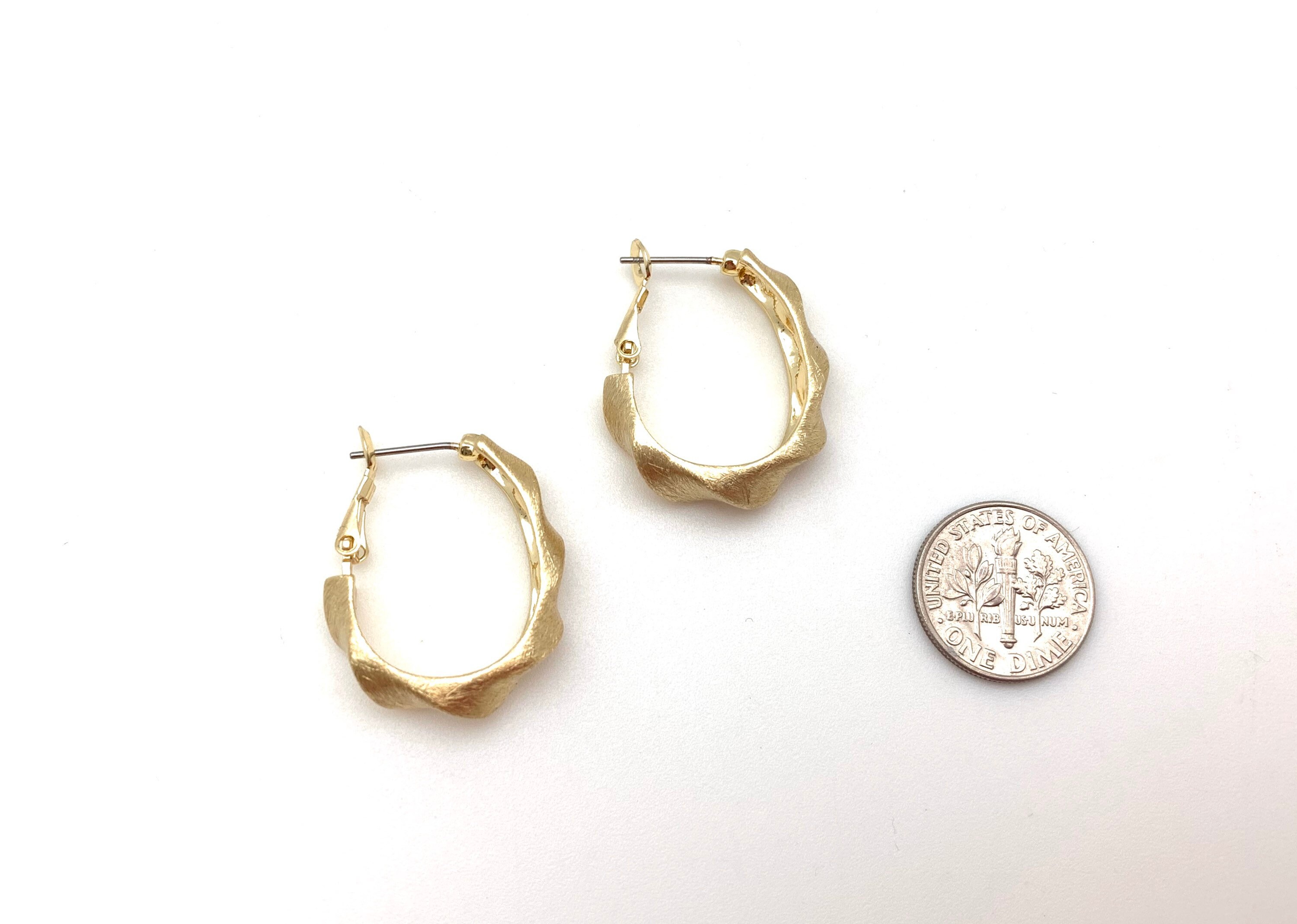Matte Gold Hoop Earrings, Wavy Hoops, 18K Plated Lever Back Hoops - Etsy