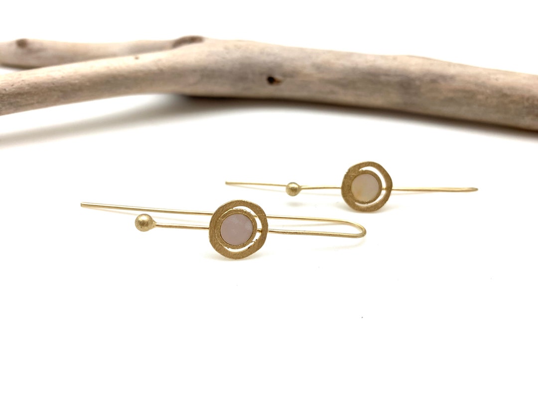 Gold Stick Threader 45mm // Matte Gold Earrings Mother of Pearl ...