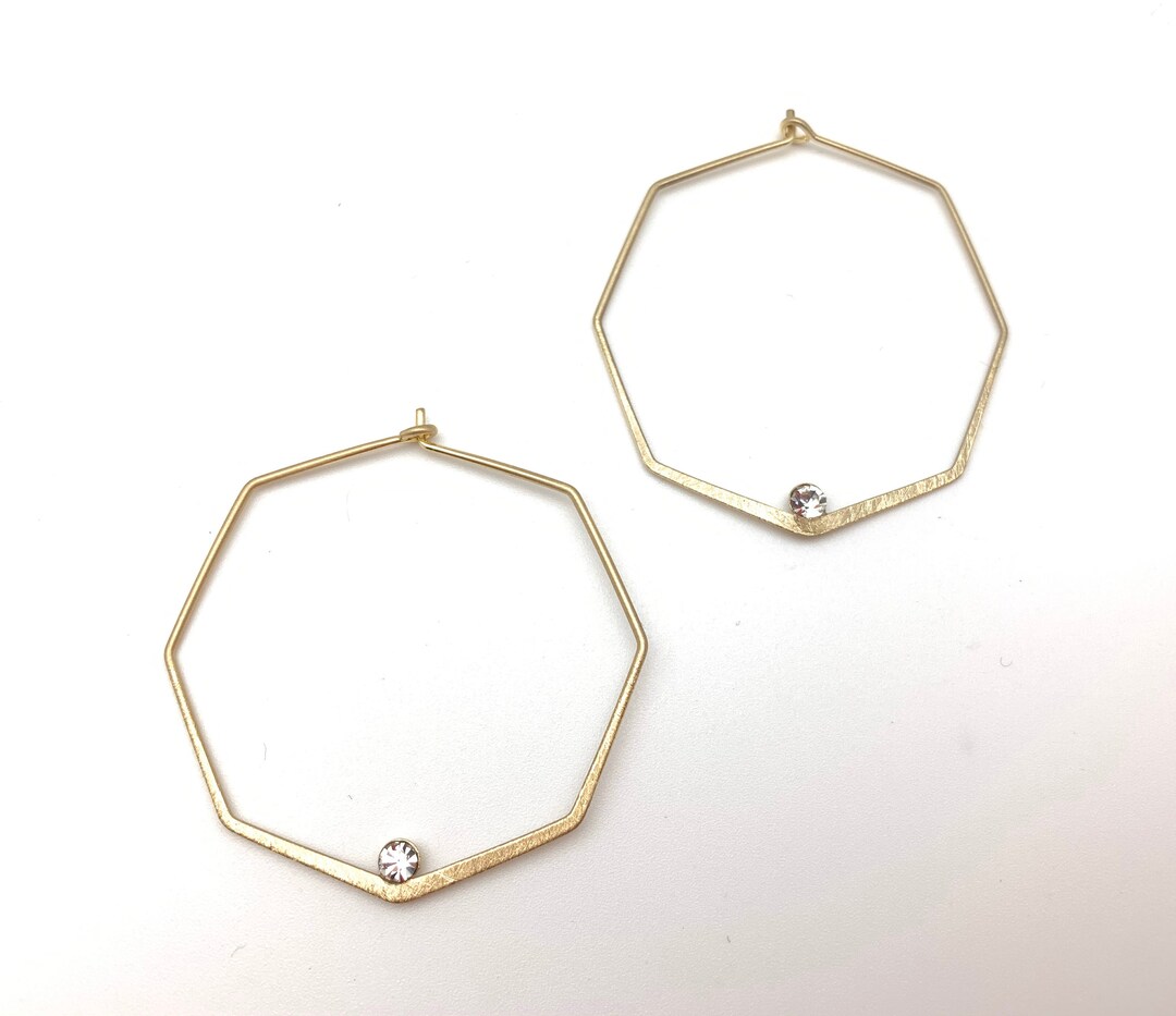 Gold Geometric Hoops // Brushed Gold Finish // Hypoallergenic ...