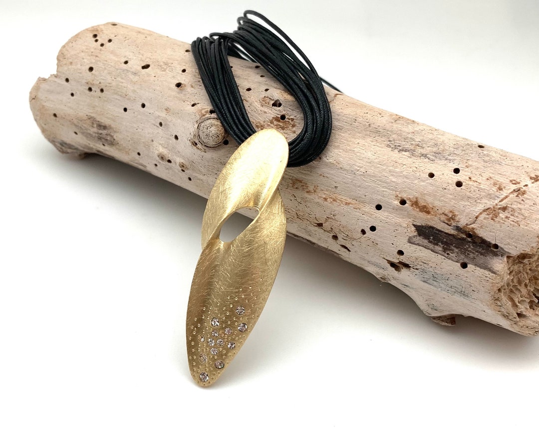 Matte Gold Abstract Necklace Black Cord // 20” Plus 3" // 18K Gold Over ...