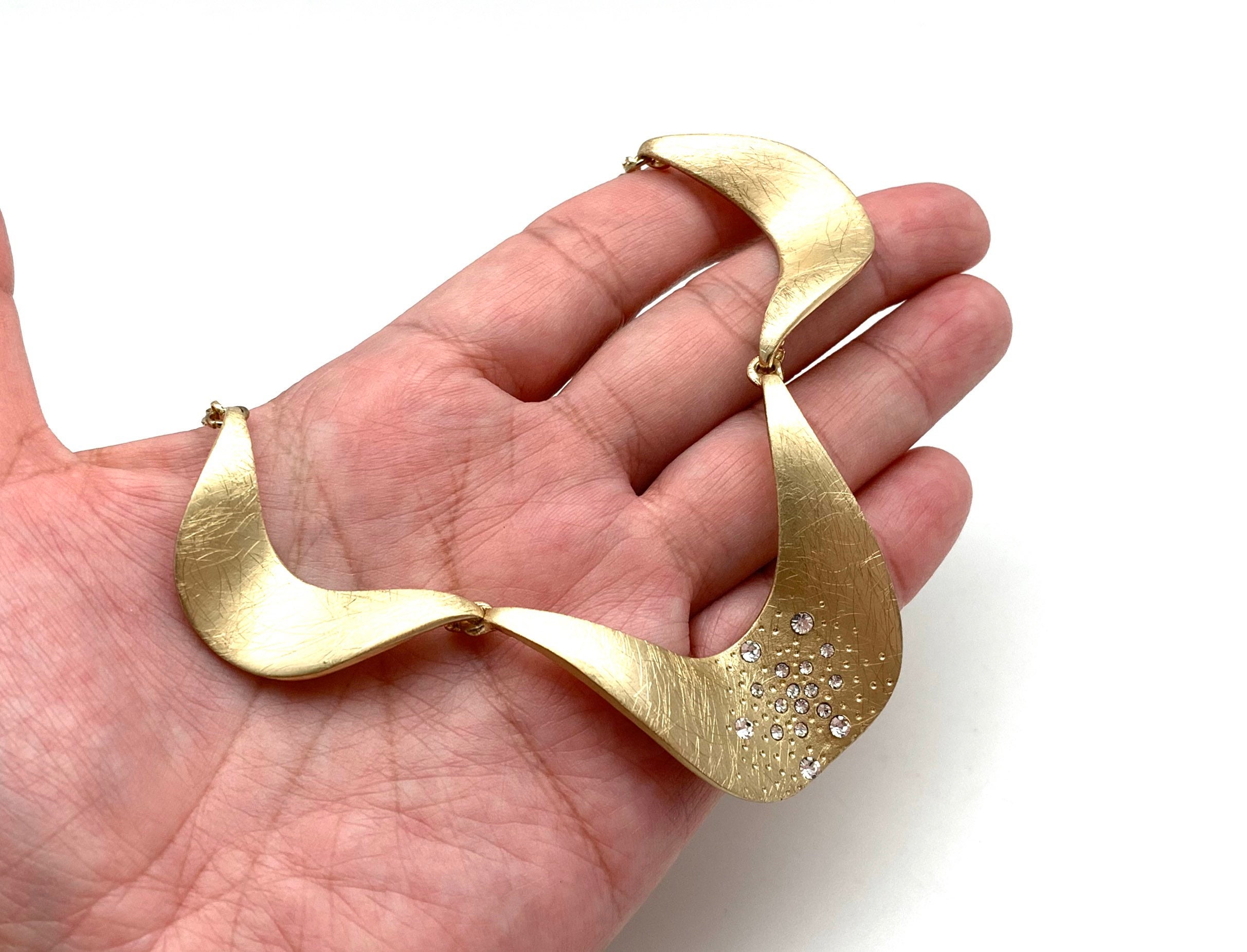 Gold Statement Necklace / Matte Gold Necklace / Brushed Gold / | Etsy