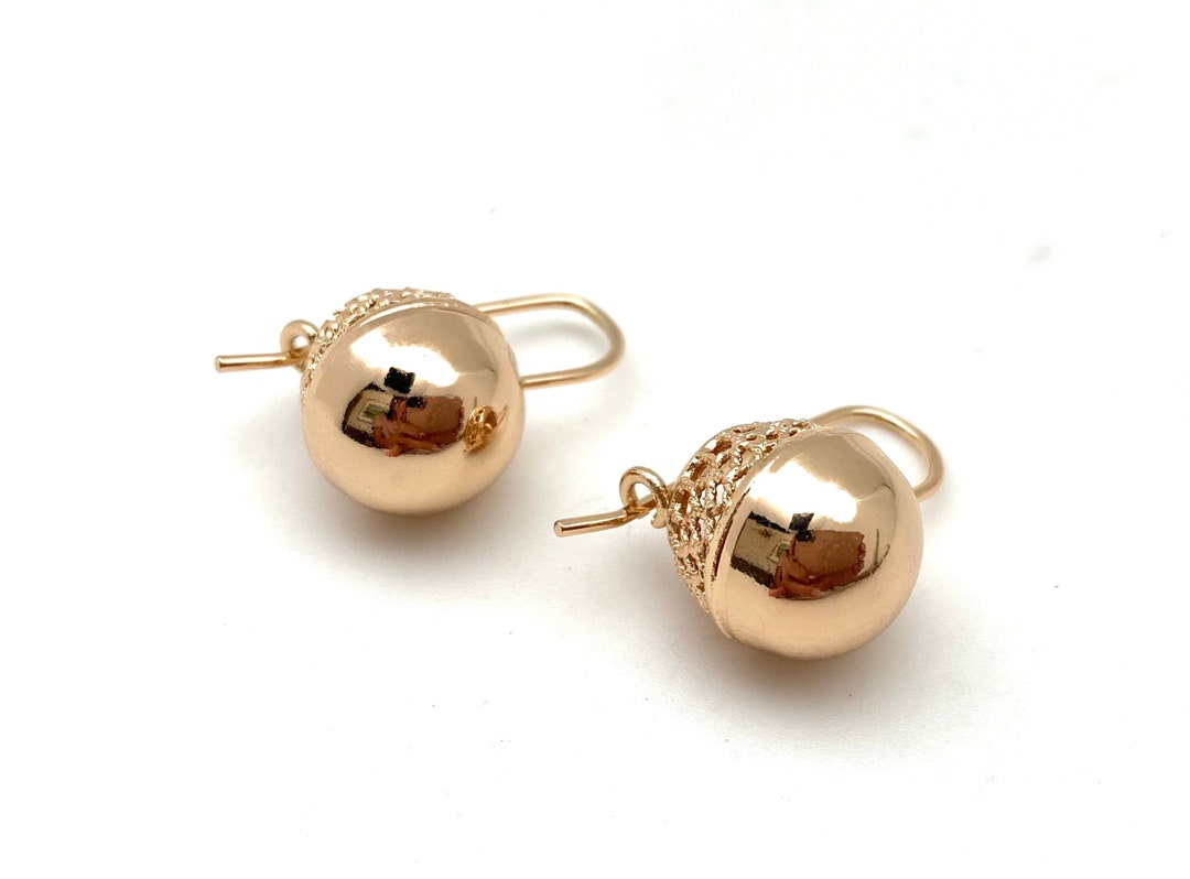 Gold Ball Dangle Earrings// 13mm Gold Circle Earrings // Gold Ball ...