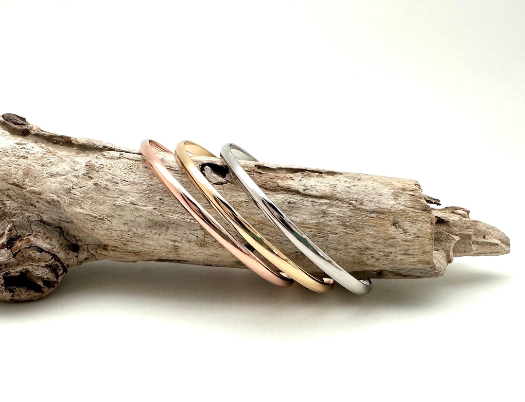 Tri Color Trio Bangle / Mix Metal Bangle Set / All Shiny Rose, Gold ...