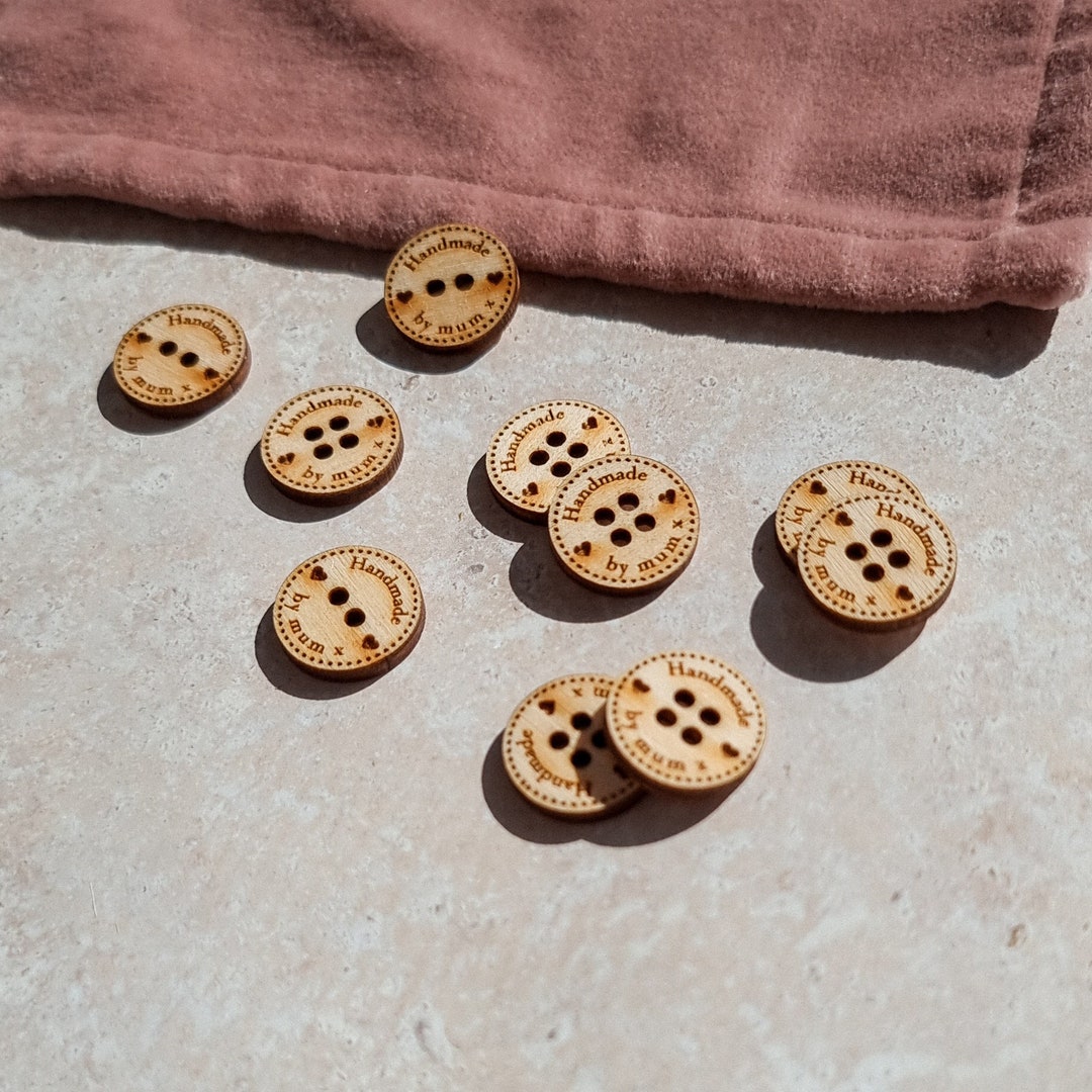 Small 2cm Personalised Wooden Buttons, Handmade Tags, Knitted Projects ...