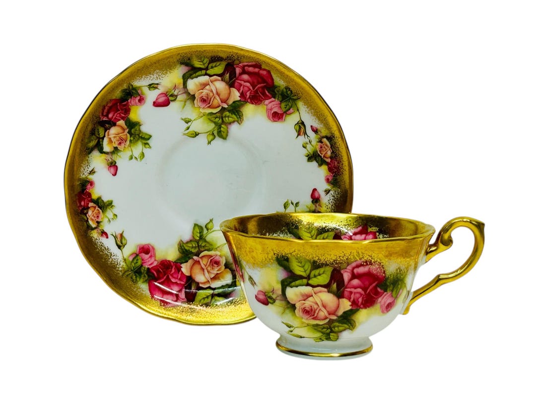 Vintage Royal Chelsea Golden Rose Teacup and Saucer: Gold Trim Bone ...