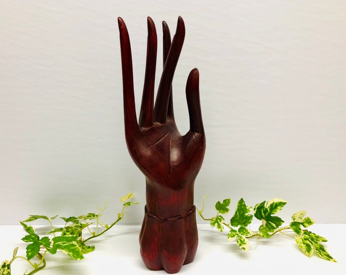 Vintage Wooden Hand Sculpture Ring Holder Shelf Decor Yoga - Etsy