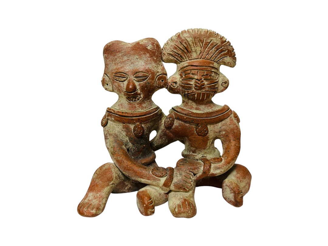 Vintage Mayan Aztec Couple Clay Figure Man Woman Holding Hands Pre ...