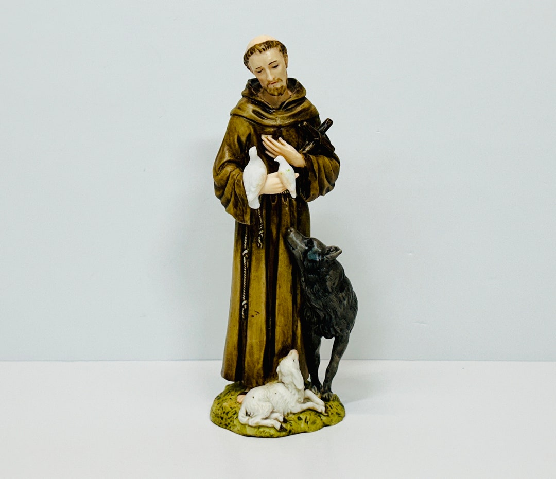 Saint Francis of Assisi With the Wolf Statue Figurine by Pasquini Italy ...