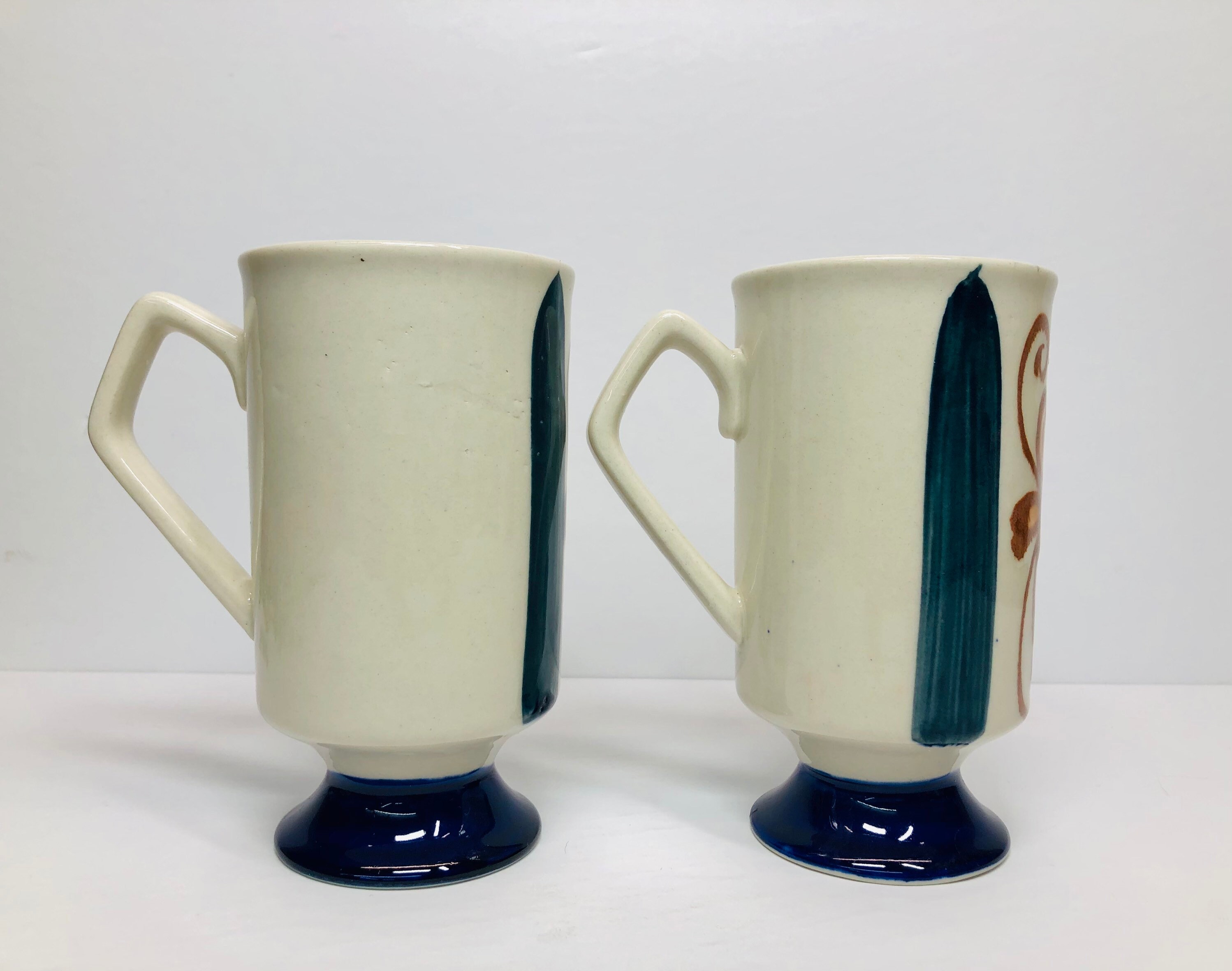 Vintage Ceramic Footed Mugs Floral Irish Coffee Mugs Mid | Etsy