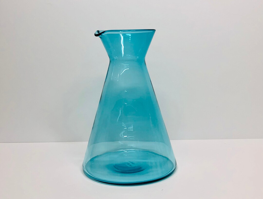 Mid Century Aqua Glass Pitcher Carafe Turquoise Glass Jug Wine Decanter ...