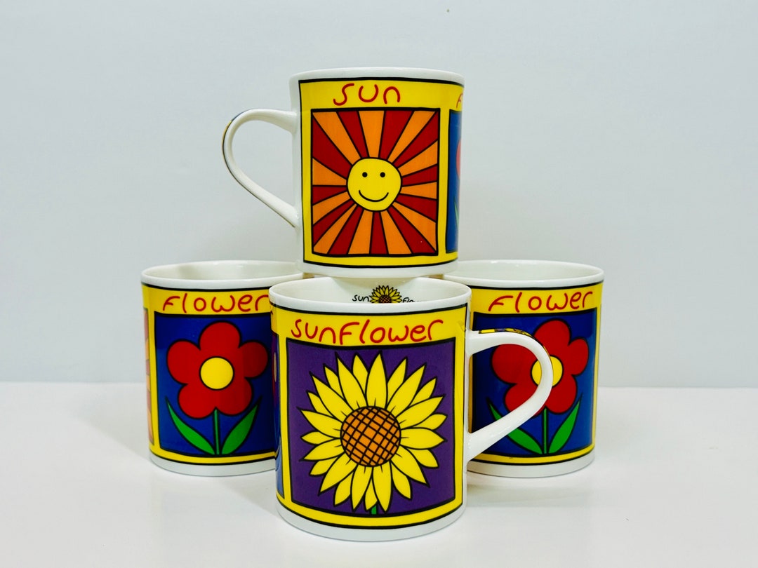 RARE Wren Bone China Sunflower Mugs - Flower Power Set of 4 - Etsy