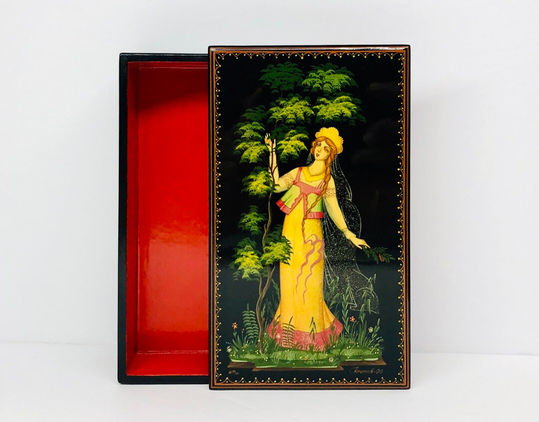 Vintage Russian Maiden Lacquer Ware Box Palekh Signed Box Folk Art Hand ...