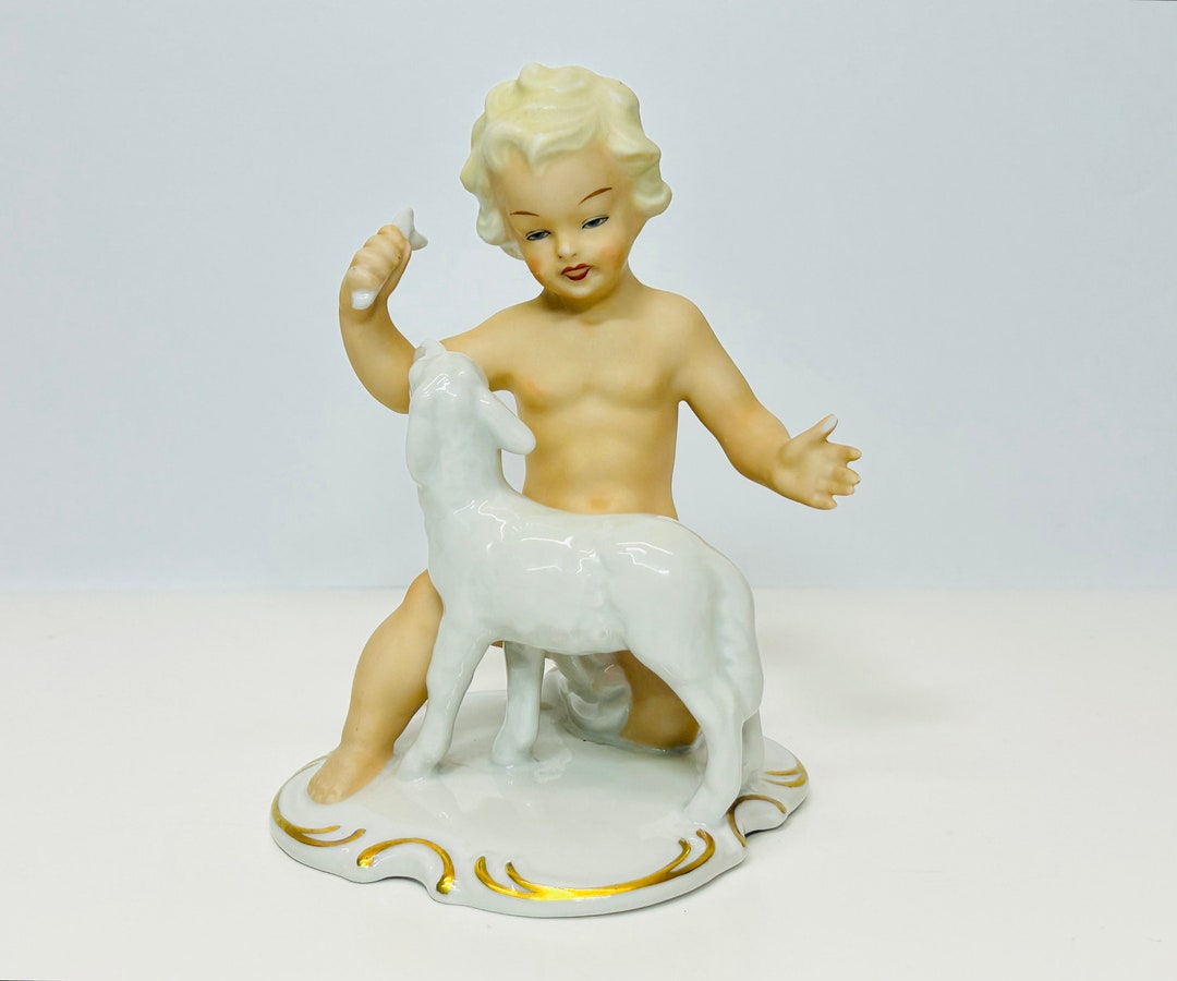 Vintage Schaubach Kunst Porcelain Figurine: Boy With Lamb, Germany - Etsy