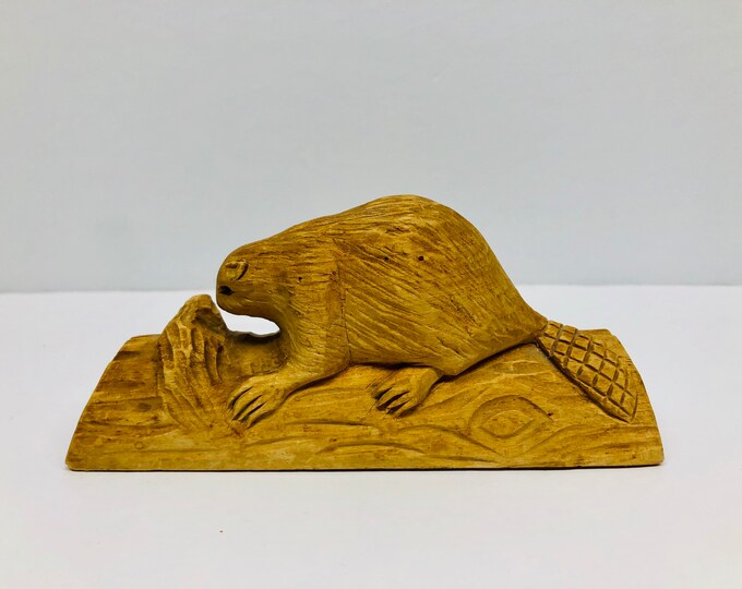 Vintage C. Dube Beaver Wood Carving Sculpture Clement Dube? Folk Art ...