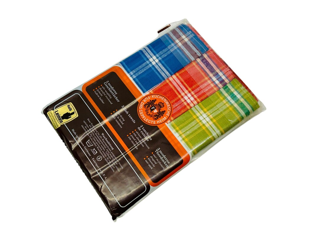 Vintage West Germany Tea Towels Pack of 3 UNUSED Striped Linen and ...