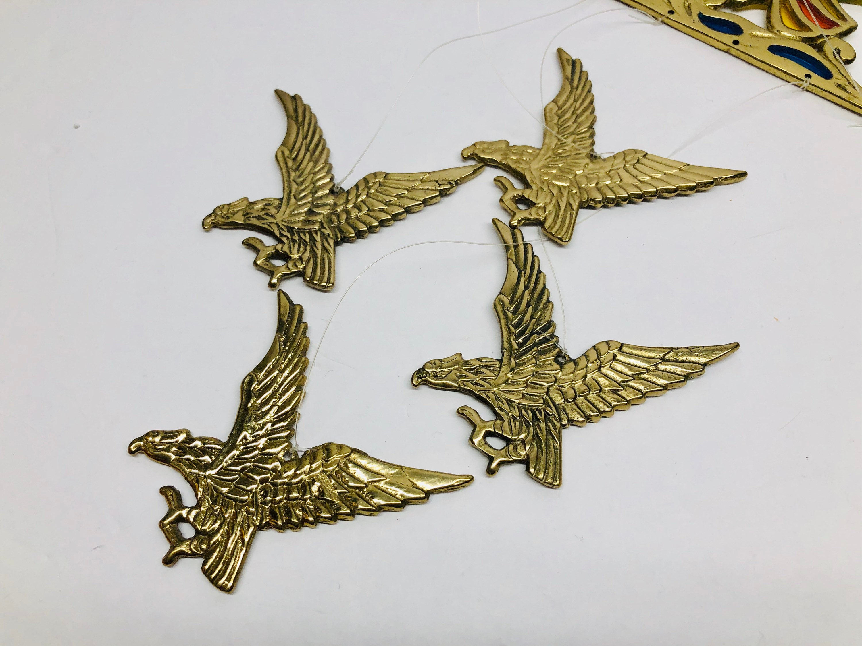 RARE Vintage Brass Eagles Wind Chime Stained Glass-Style Boho | Etsy