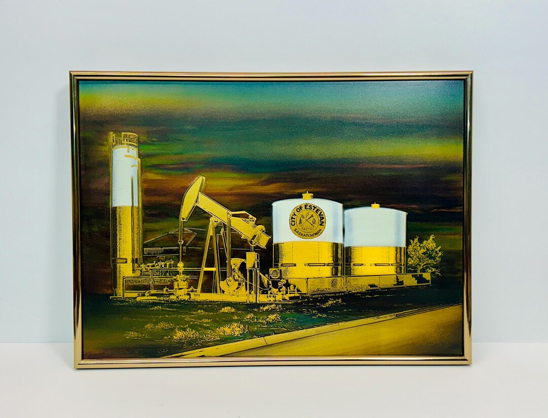 Vintage Acid Etching Oil Pump City of Estevan Wall Hanging Saskatchewan ...