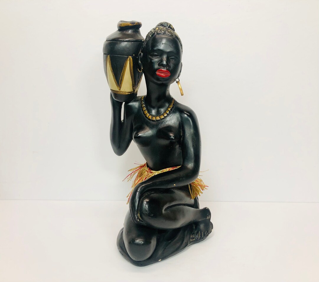 Mid Century Diomede Nieri Black Chalkware Woman With Jug - Etsy