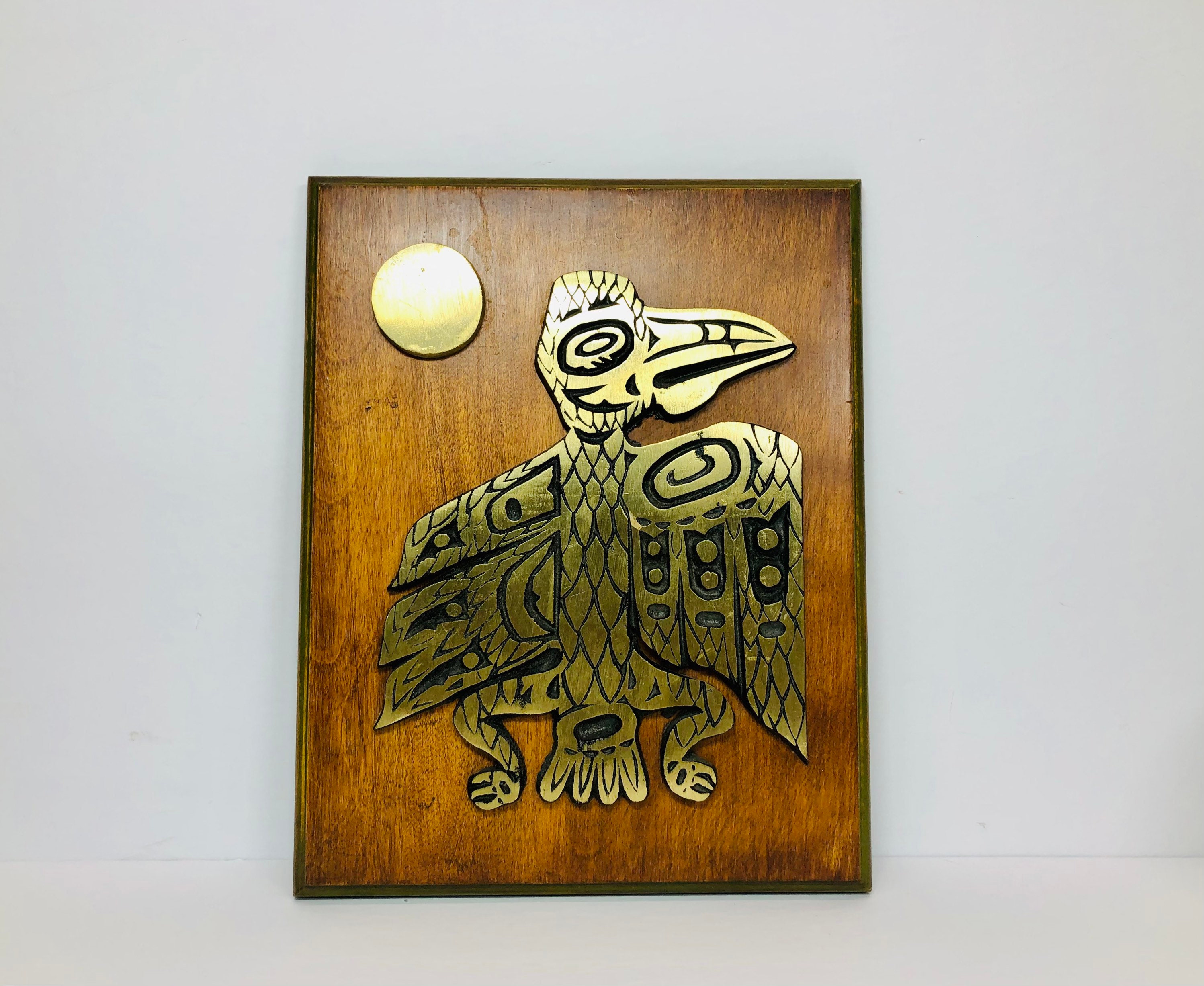 Vintage Etched Brass Thunderbird and Moon on Wood Wall Hanging - Etsy.de