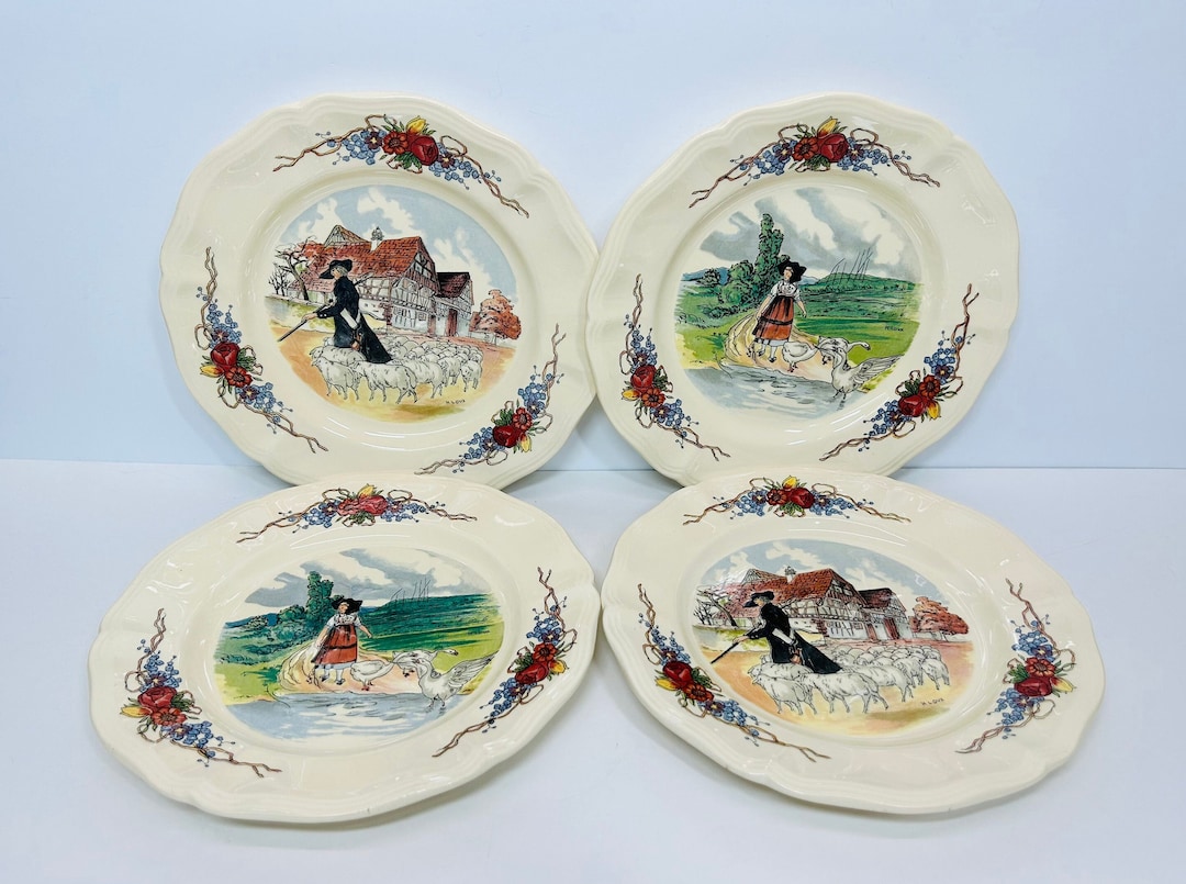 Vintage French Obernai Salad Plates: Alsace Village Scene, Set of 4 - Etsy