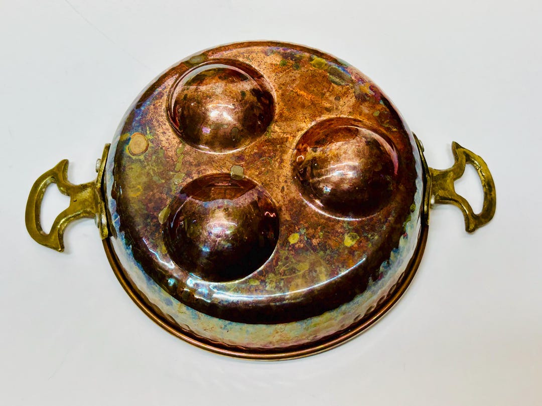 Vintage Hammered Copper Escargot Pan Egg Poacher Poaching Pan Brass ...
