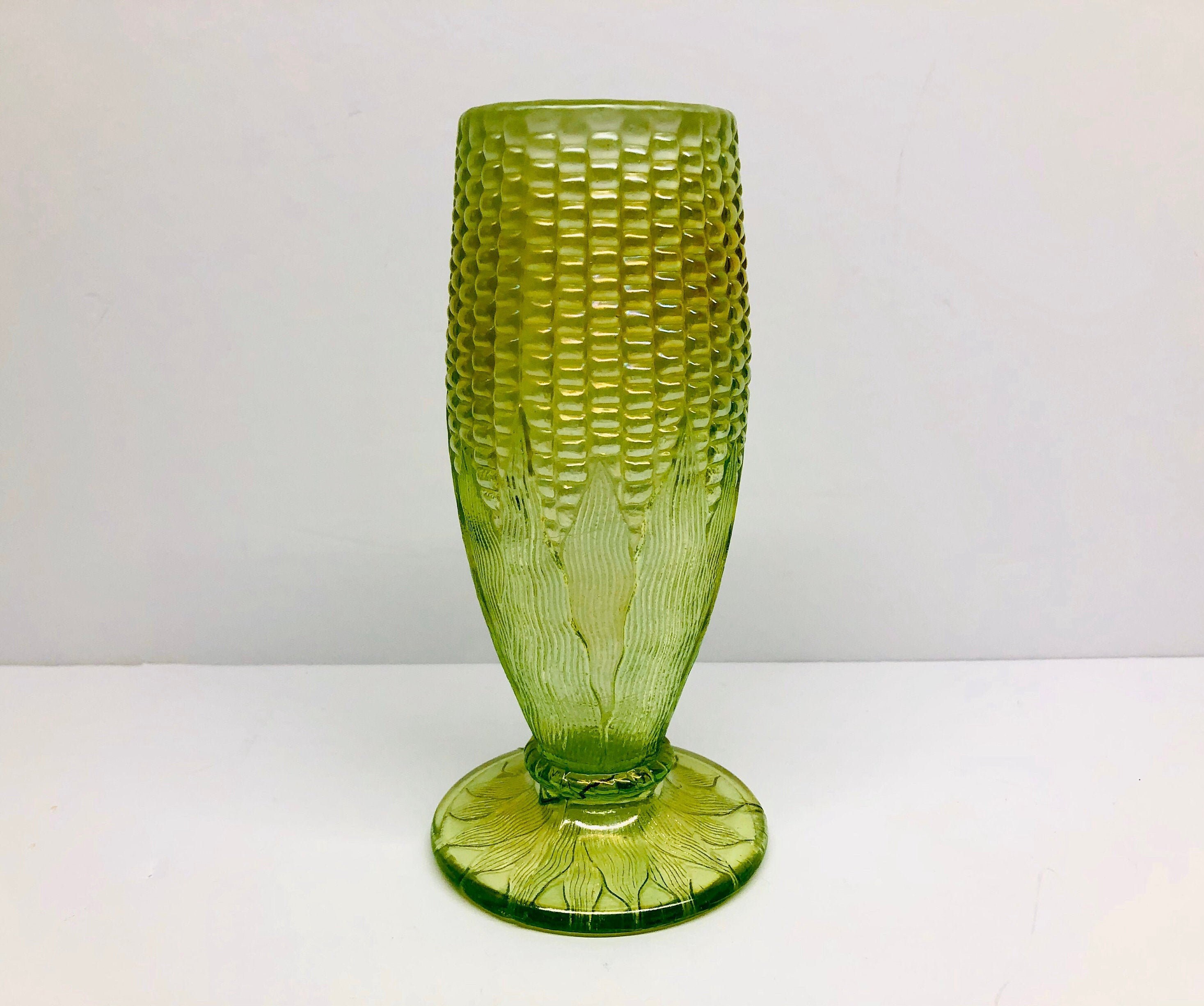 Rare Antique 1910 Northwood Corn Vase Ice Green with Light | Etsy