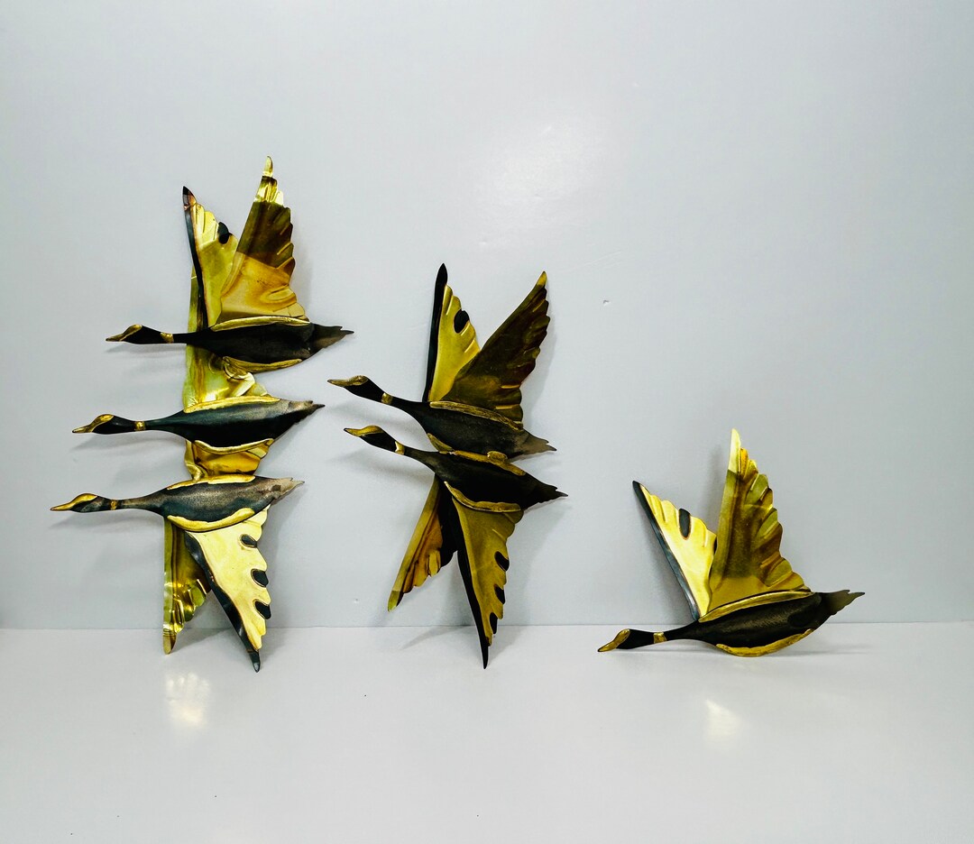 Mid Century Metal Flying Geese Wall Decor - Brutalist Hollywood Regency ...