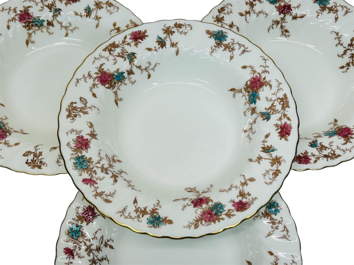 Set of 4 Vintage Minton Ancestral Rimmed Soup Bowls S-376 Wreath ...