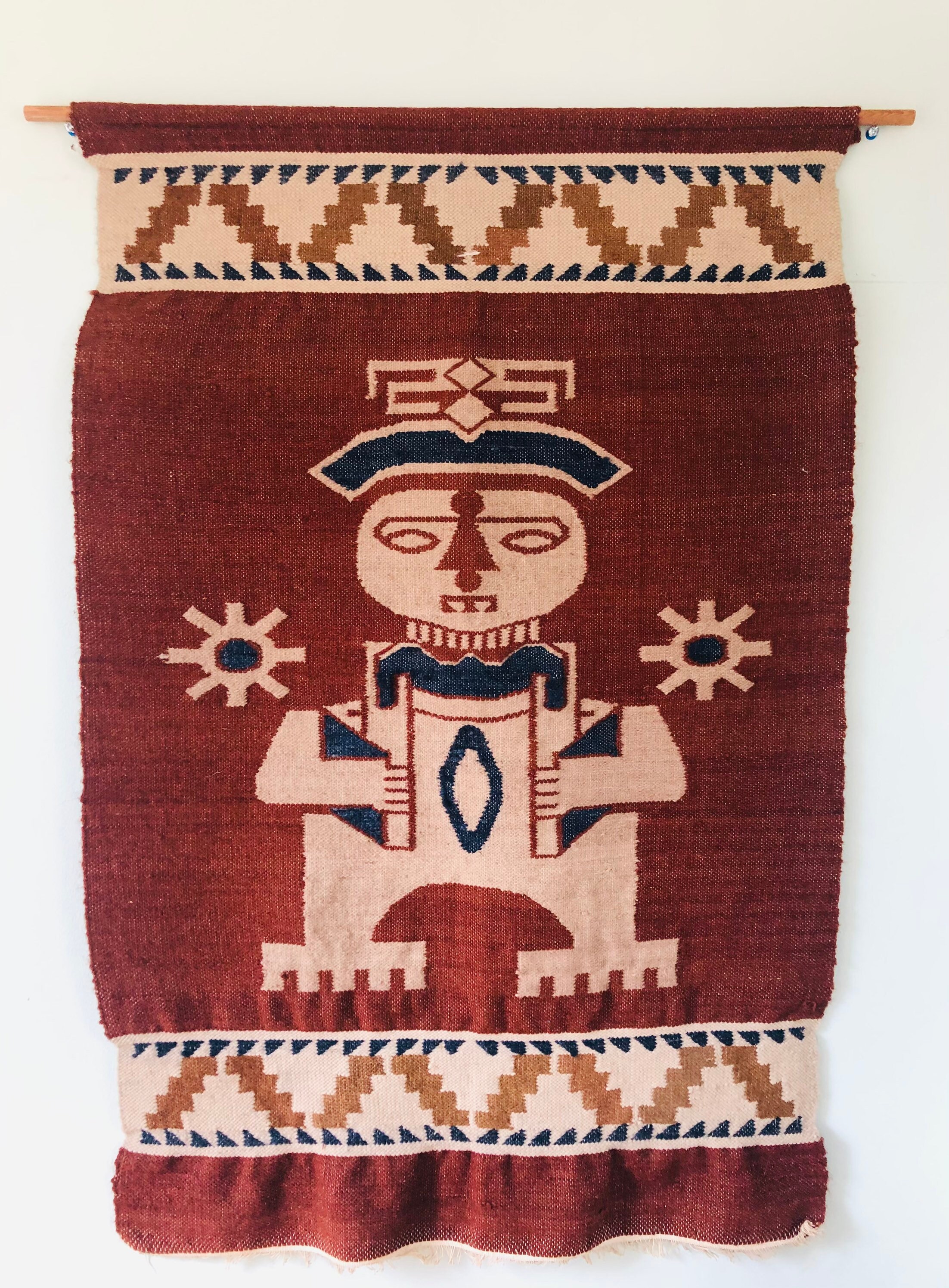 Vintage Wool Mayan Aztec God Wall Hanging Wool Tapestry | Etsy