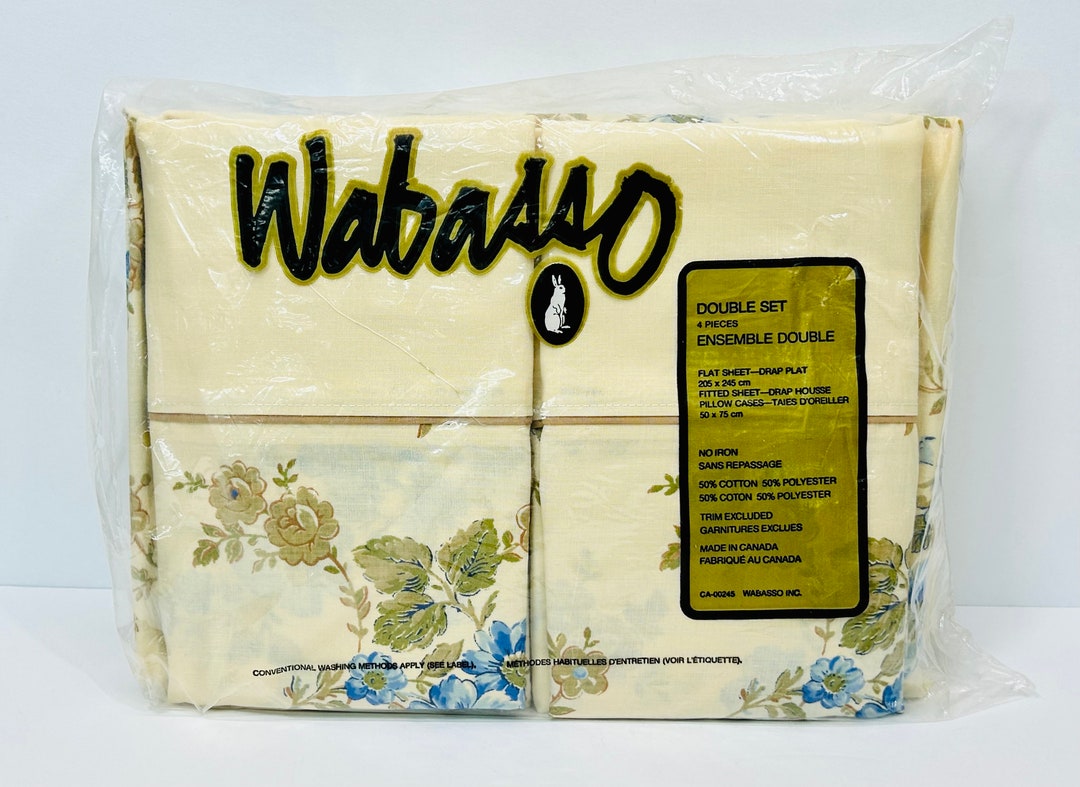 Vintage Wabasso Blue Briar Rose Double Set Flat Sheet Fitted Sheet Two ...
