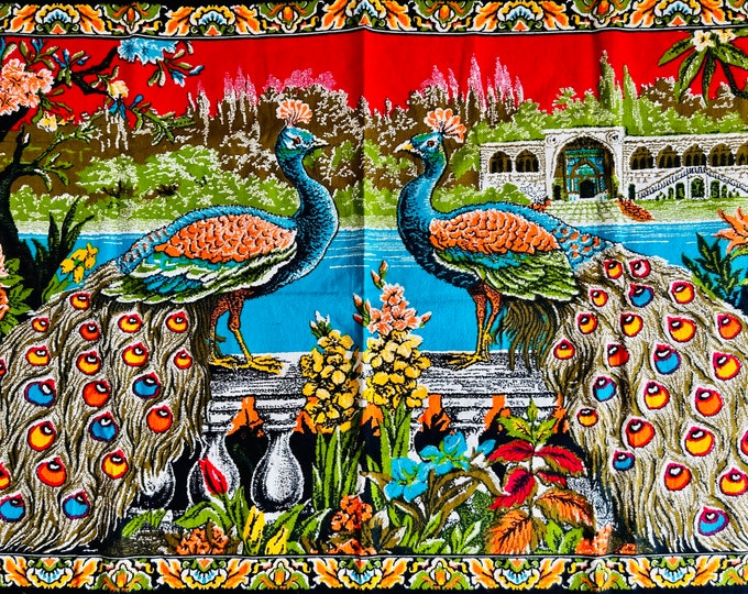 Vintage Double Peacock Tapestry Wall Hanging Made in Turkey 100% Cotton ...