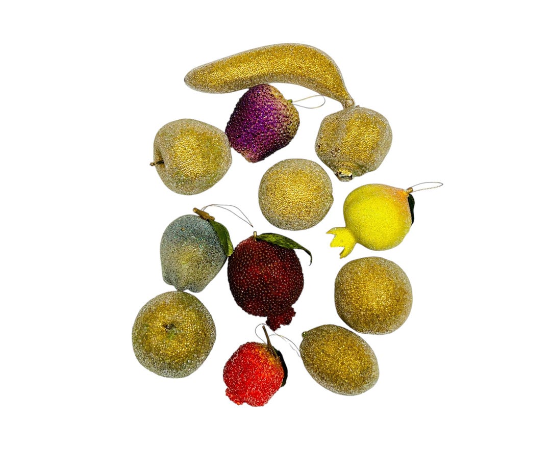 Set of 12 Vintage Sugared Fruits Ornaments Beaded Faux Fruits Christmas ...